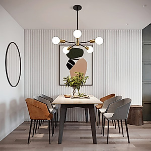 KAISITE Sputnik Chandelier Light Fixture - Modern 5-Light Sputnik Ceiling Light Height Adjustable Gold and Black Hanging Pendant Lighting for Living Room Kitchen Bedroom Hallway Farmhouse