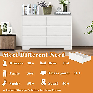 MISHAO White 6 Dresser Drawers for Bedroom, Modern Handleless Wooden Dresser Chest of Drawers, Large Storage Dresser Organizer for Living Room Entryway Closet