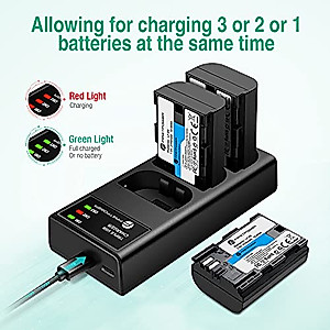 FirstPower LP-E6 LP E6N Battery 3-Pack 2700mAh and Triple Slot Charger for Canon EOS 5D Mark II III IV, 5DS, 5DS R, 6D, 6D Mark II, 7D, 7D Mark II, 60D, 70D, 80D, 90D