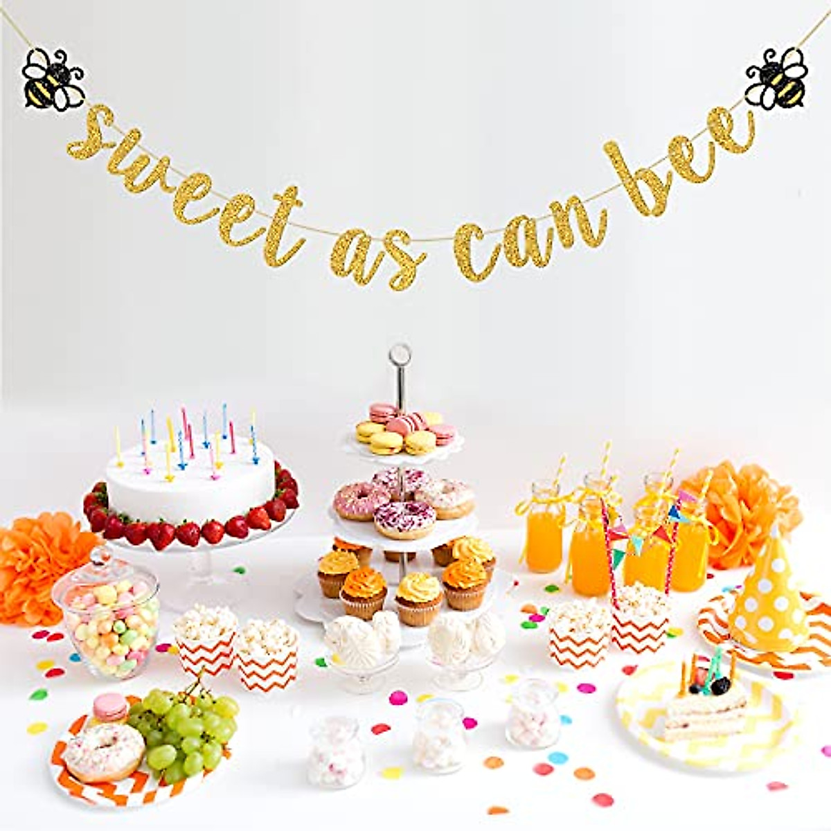 INNORU Sweet As Can Bee Banner, Bumble Bee Baby Shower Birthday Party Decorations, Bee Party, Mommy to Be Sign Banner, Bee Gender Reveal Engagement Party Decoration Gold Glitter