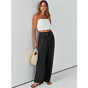 Caracilia Women Wide Leg Palazzo Pants Summer High Waist Flowy Casual Trousers Loose Lounge Beach Travel Vacation Clothes Black Medium