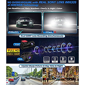 PORMIDO Mirror Dash Cam 12" with Detached Front Camera,Anti Glare Full Touch Split Screen HD 1296P,Car Backup Rear View Mirror Camera Dual Lens with Sony Sensor,Super Night Vision,Parking Assistance