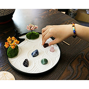 Zen Sand Garden for Desk - Tabletop Chakra Yoga Zen Garden Kit Set Japanese Crystal Quartz Rock Sand Zen Garden Home Office Spiritual Zen Gifts for Friends Adults Women
