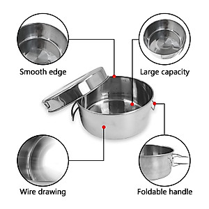 10Pcs Stainless Steel Camping Cookware Mess Kit, Camping Cook Pot with Folding Handle, Backpacking Mess Kit, Hiking Camping Cooking Set with Cups, Pots, Dishes, Spoons, Pans