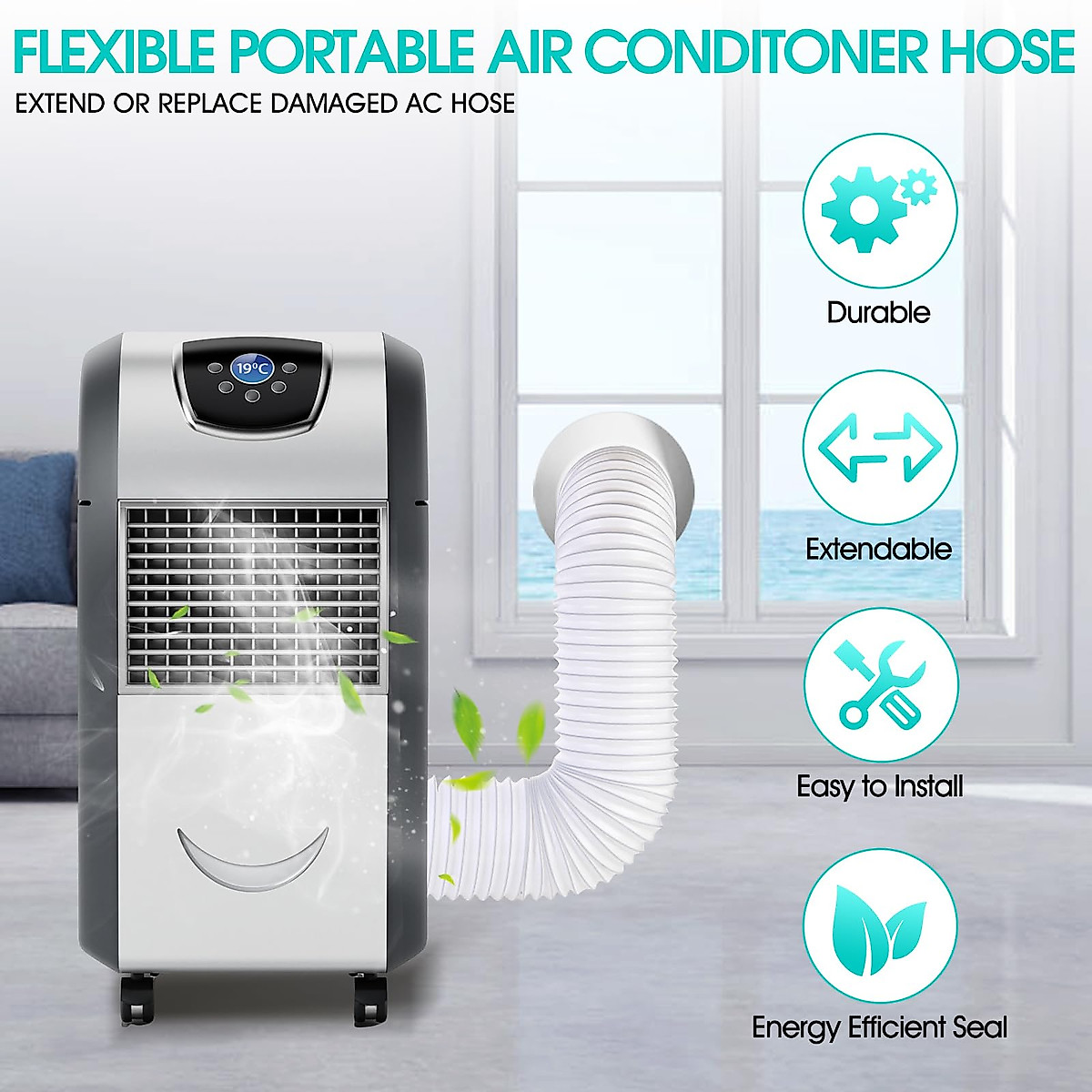 Airwhirl 5.9 Inch Air Conditioner Exhaust Hose, AC Hose with Anti-Clockwise Thread, Length up to 80", Universal Replacement AC Vent Hose Compatible with Many Portable AC