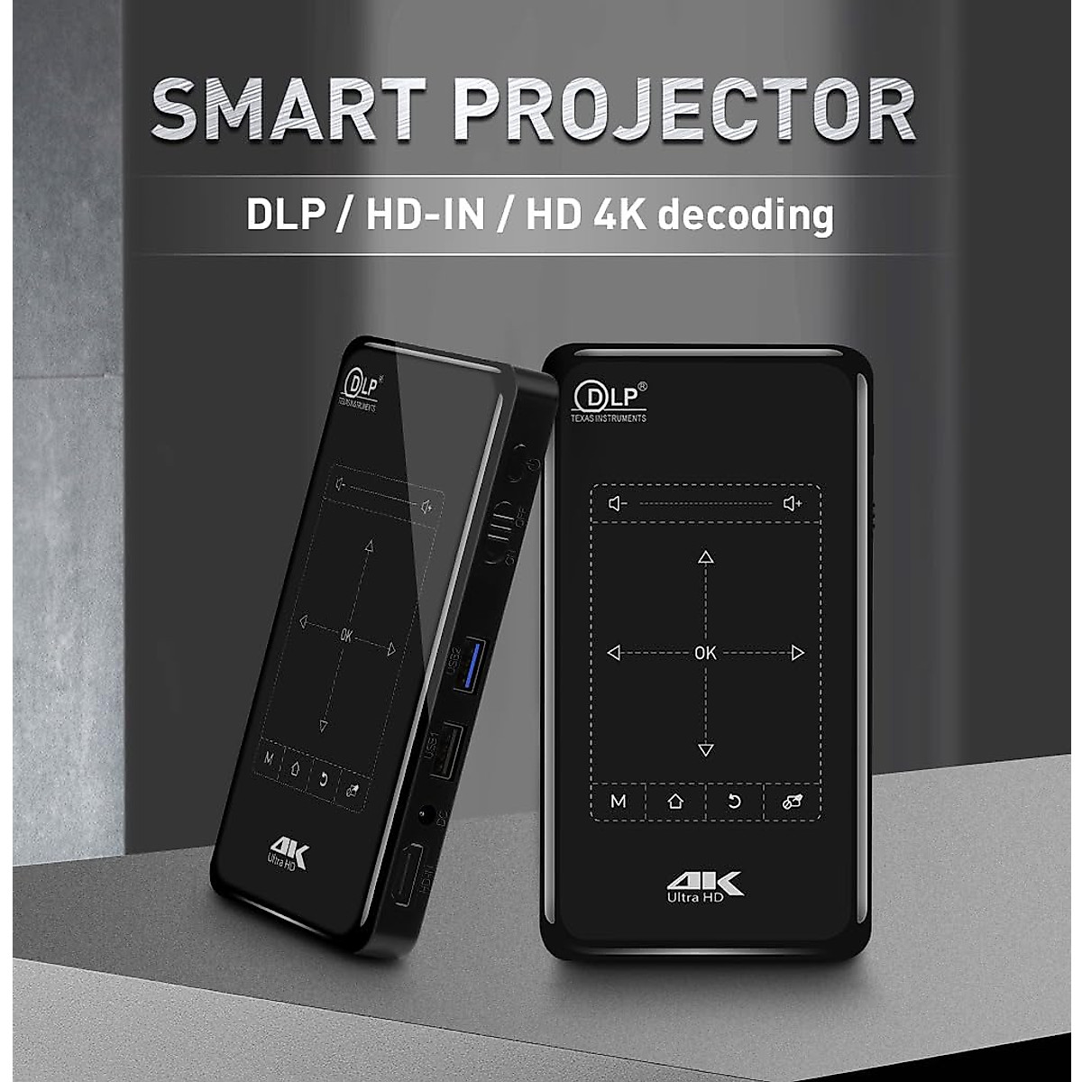 DLP P09-II Full HD Projector Android 9.0 DDR4 2GB 32GB Mini Portable 4K Wifi BT4.2 4000mA Battery Video Beamer Home Cinema