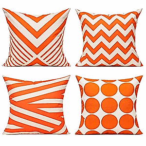 All Smiles Outdoor Pillow Covers Fall Patio Orange Throw Pillow Covers 18x18 Fall Decor Boho Furniture Pillow Cases Decorative Cushion Set of 4 for Home Porch Chair Couch Sofa Living Room Geometric