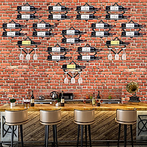 AUHOKY 2Pcs Metal Wall Mounted Wine Holder Stemware Glass Rack, Collapsible Hanging Red Wine Racks Organizer with 2 Liquor Bottles, Wine Bottle Display Hanger for Home Kitchen Bar Decor