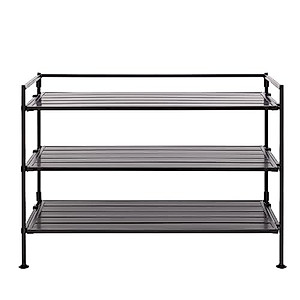 Seville Classics Sturdy Freestanding Storage Shelf for Bedroom, Closet, Entryway, Dorm Room Organizer, Stackable Metal 3-Tier 2" Resin Slat Shoe Rack, Espresso