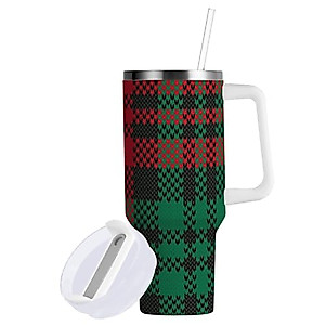 MCHIVER Christmas Red Plaid Tumbler with Lid and Straw 40 oz Insulated Water Bottle Leakproof Tumblers for Iced Water Smoothie Coffee
