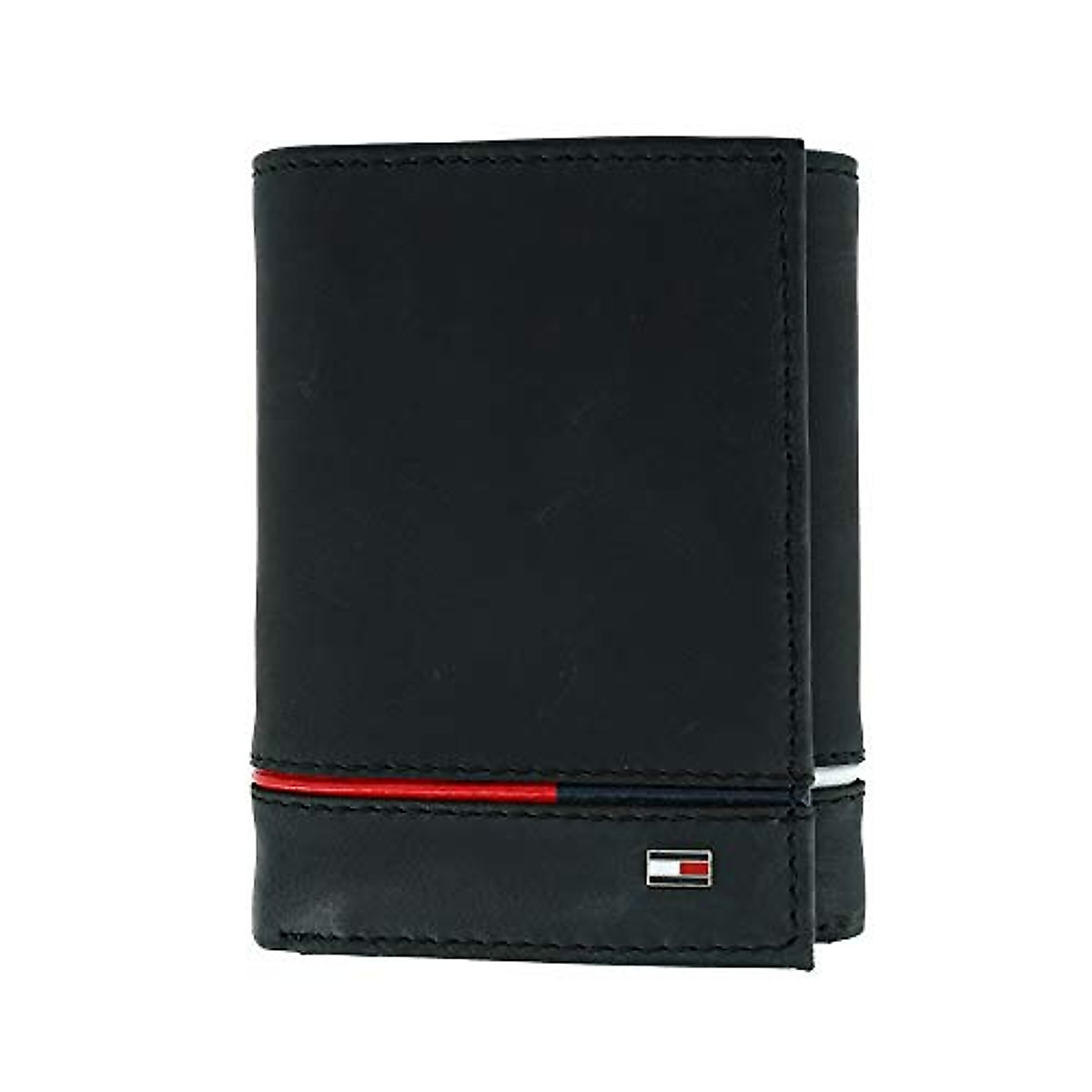 Tommy Hilfiger Men's Leather Leif RFID Trifold Wallet with Double ID, Black