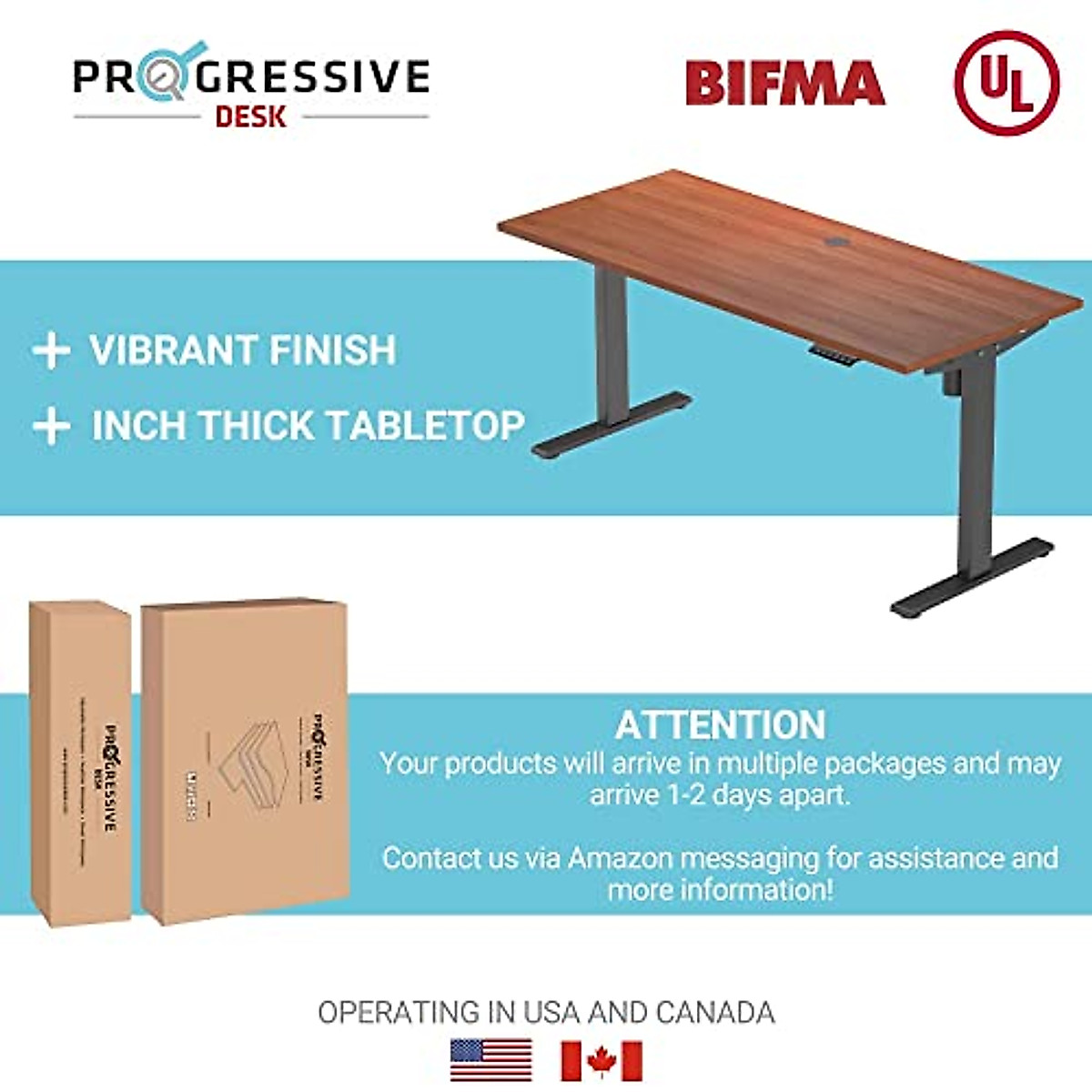 Progressive Desk Adjustable Standing Desk 60 x 30 inch. Height Stand up Raised Desk. Intelligent Standing Electronic desks for Home Office - 60 inch