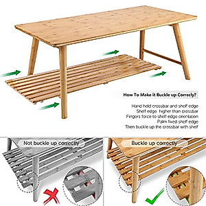 Nnewvante Coffee Table Foldable Bamboo Mid Century Desk TV Stand with Open Storage Shelf Center Table for Living Room Furniture RV No Assembly