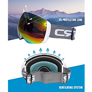 CRG Sports Ski Goggles 100% UV Protection Frameless Snowboard Goggles for Men,Women,Adults