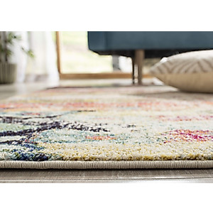 SAFAVIEH Monaco Collection Multi MNC222F Boho Chic Tribal Distressed Non-Shedding Dining Room Entryway Foyer Living Room Bedroom Area Rug, 8'8" Round