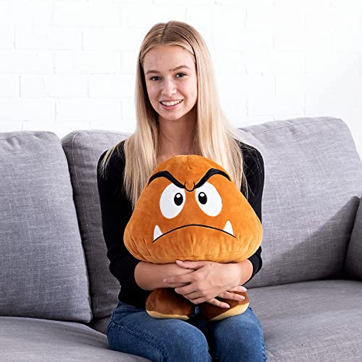 Club Mocchi- Mocchi - Nintendo Super Mario Plush, Collectible Squishy Goomba Plushies - 15 Inch, Brown