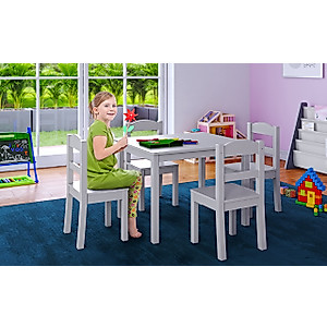 Humble Crew, White Kids Wood Table and 4 Chairs Set