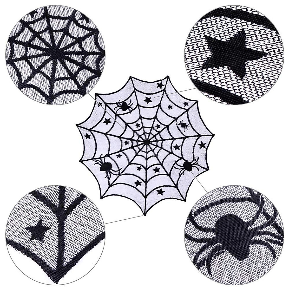 OurWarm 40-Inch Black Spider Lace Table Topper Cloth, Round Polyester Halloween Tablecloth for Halloween Table Decorations