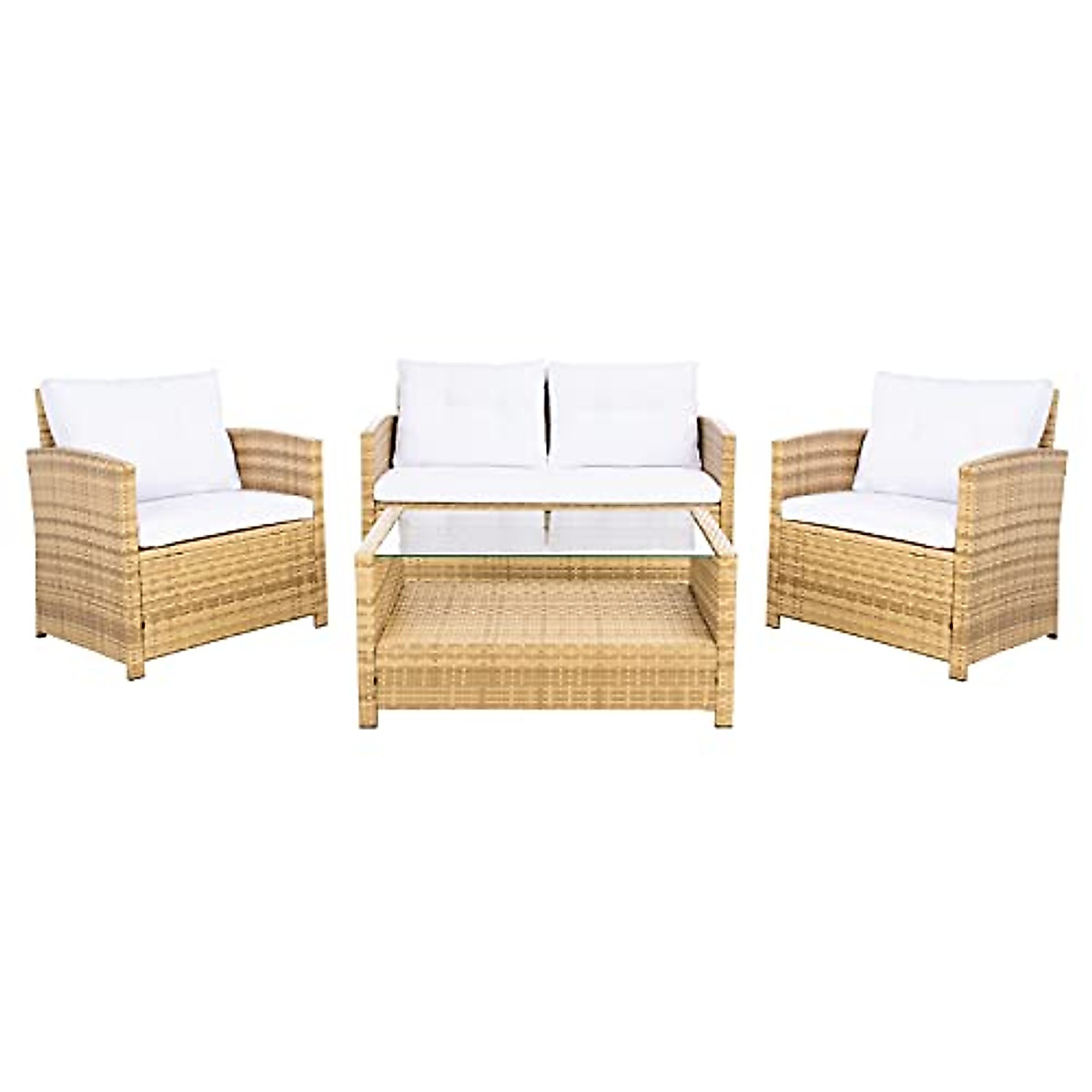 SAFAVIEH Outdoor Collection Vellor Natural/White Cushion 4-Piece Conversation Patio Set PAT7516D