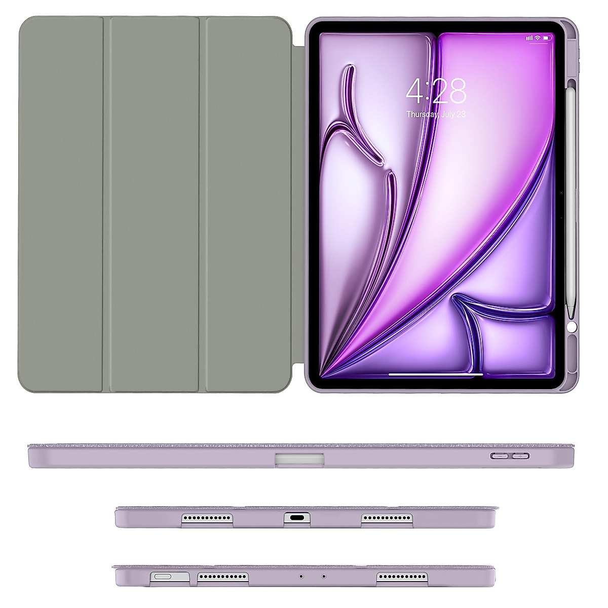 Soke Case for iPad Air 13 Inch M3/M2（2025/2024 & iPad Pro 12.9 Inch 6th/5th (2022/2021) with Pencil Holder - [Full Body Protection + Auto Wake/Sleep],Soft TPU Back Cover, Violet