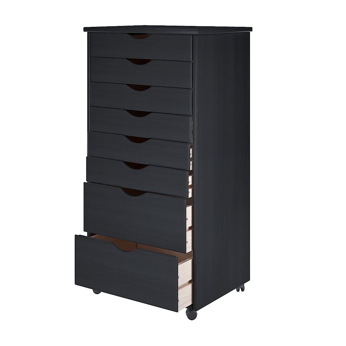 Adeptus Original Roll Cart, Solid Wood, 6+2 Drawer Extra Wide Drawers Roll Carts, Black