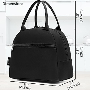 FlowFly Insulated Reusable Lunch Bag Adult Large Lunch Box Lunch Tote for Women and Men,With Front Pocket,Black