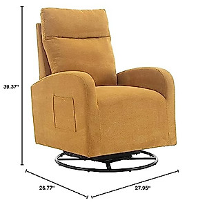 HomSof Swivel Glider Rocker Recliner, Yellow Polyester Rocking Chair for Nursery, Modern Lounge Chair for Living Room