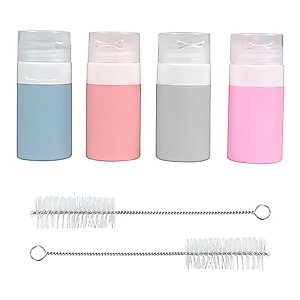 TACYKIBD 4Pcs Salad Dressing Container to Go, Mini Squeeze Bottles for Sauces, Small Condiment Bottles, Travel Condiment Containers for Lunch with 2Pcs Cleaning Brush(Column, 1.3OZ)