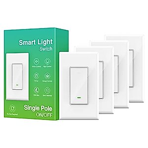 OHMAX Smart Switch, Single Pole, 2.4Ghz WiFi Smart Light Switch for Lights Works with Alexa and Google Home, Neutral Wire Required, Remote and Voice Control, UL Certified (4 Pack)
