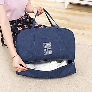 Travel Tote Bag,For Spirit Airlines Personal Item Bag 18x14x8 Foldable Travel Duffel Bag Tote Lightweight Weekender Overnight Carry on Luggage Bag for Women and Men (B-Dark blue-With Shoe Cabinet)