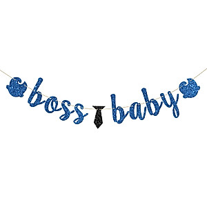 INNORU Boss Baby Banner, Boys Birthday Party Decorations, Baby Shower, Boy 1st Birthday Banner, Gender Reveal Party Decorations Navy Blue Glitter