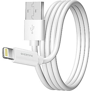 Overtime iPhone Charger Cable 6 Foot, Apple MFi Certified Lightning Cable 6ft USB Cord for iPhone 14/13/12/11/Pro/Max/Mini/SE/XR/XS/X/8/7/Plus/6/6S, iPad/iPad Air 2/Mini 4/3/2, White