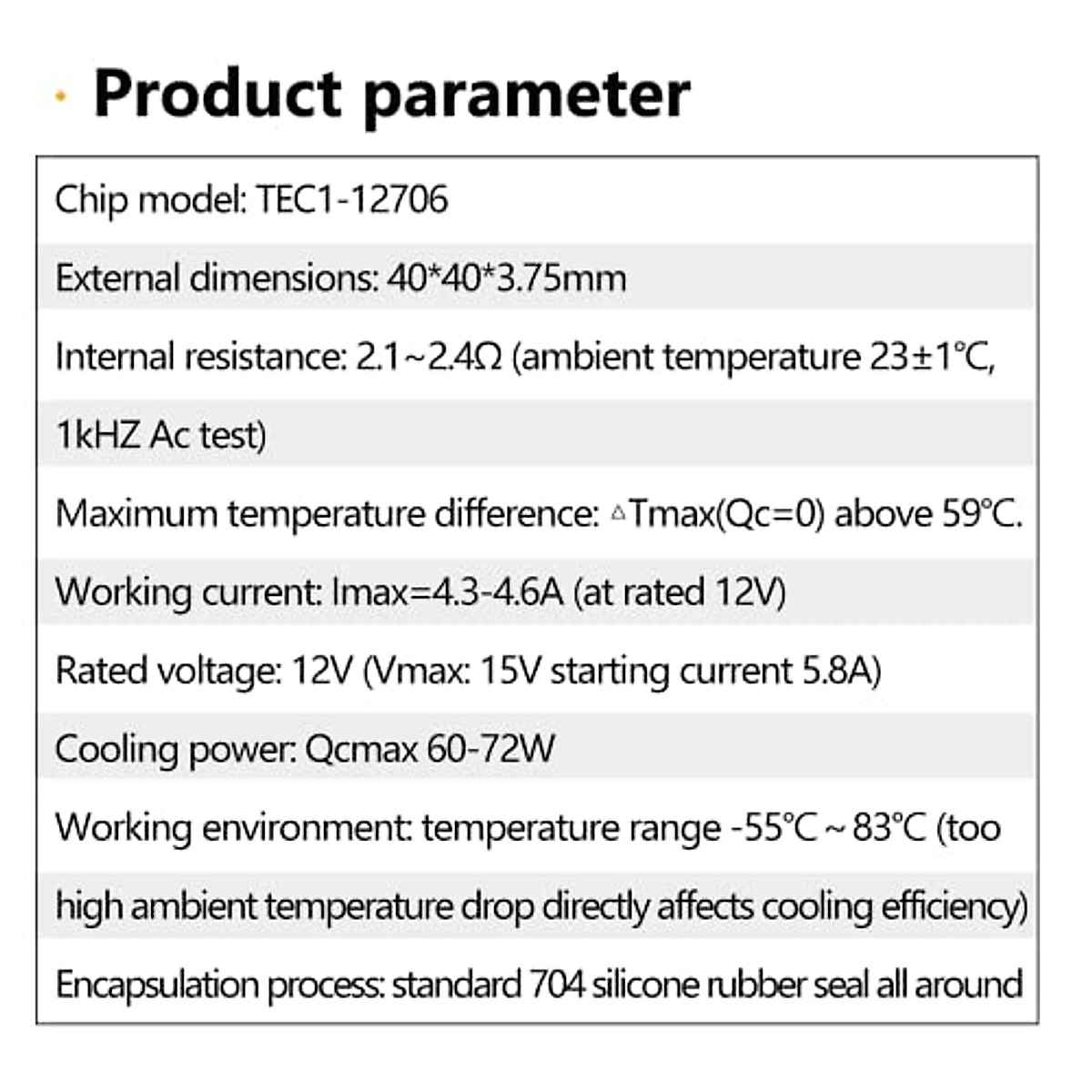 Teyleten Robot TEC1-12706 Heatsink Thermoelectric Cooler Cooling Peltier Plate Module 12V 6A 30W 40x40MM (5PCS)