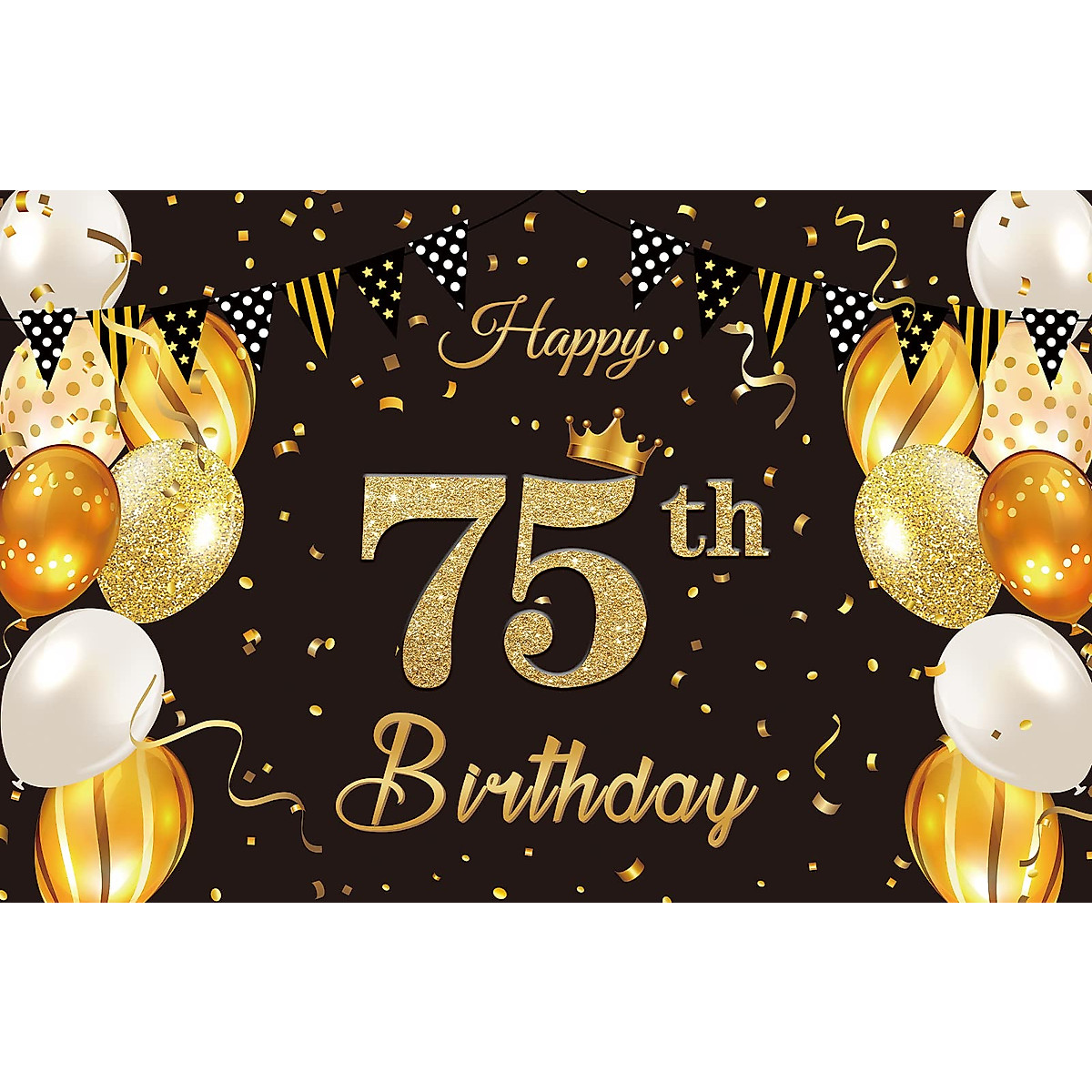 75th Birthday Banner, 75th Birthday Decorations Black Gold, 75th Birthday Backdrop Banner Photography Background 75th Banners for Men 75th Birthday Sign Poster Photo Booth Props Party Decoration