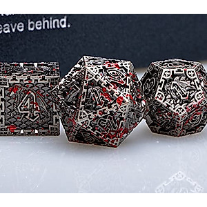 ARUOHHA DND Metal Dice Set with Gift Box, 7pcs Blood Polyhedral Dice Set Large Dungeons and Dragons D&D Dice RPG D+D Role Playing Dice 6 Sided Handmade D and D Dice D20 D12 D10 D8 D6 D4
