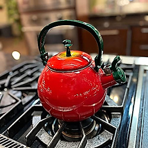 Whistling Tea Kettle for Stove Top Enamel on Steel Teakettle, Supreme Housewares Apple Design Teapot Water Kettle Cute Kitchen Accessories Teteras (1.6 Quart, Apple)