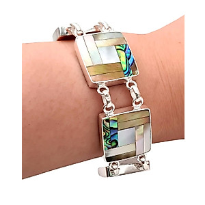 Swimmi Natural Abalone Shell Two Tones Mother of Pearl 925 Sterling Silver Bracelet Handmade Women Jewelry SF026