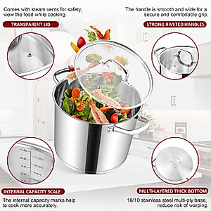 Herogo 12-Quart 18/10 Stainless Steel Stock Pot with Lid, Large Heavy Duty Soup Pot Compatible with Electric, Gas, Induction and Gas Cooktops, Dishwasher Safe