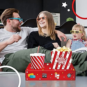 Movie Night Supplies 18 Pcs - Popcorn Buckets (12ct) & Movie Night Snack Trays (6ct) - Movie Theater Decor & Popcorn Bowls For Family Movie Night, Popcorn Bags Individual Servings & Movie Snack Trays