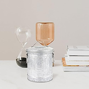 BESPORTBLE Galvanized Trash Can Mini Desktop Wastebasket with Lid and Handle Metal Table Flowerpot Countertop Trash Can Garbage Bin Rubbish Bucket Pencil Holder Pen Cup Makeup Brush Holder A