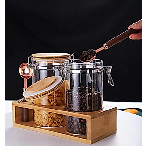 Glass Coffee Containers with Airtight Bamboo Lids & Shelf,Set of 2- 35oz Ground Coffee Canister Set With 2 Measuring Spoons, Coffe Bean Storage BPA Free Coffe Jar Glass Food Storage Jars Tea, Sugar,