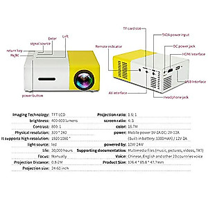 Mini Led LCD Projector, 600 Lumen, 3.5Mm Audio, 320X240 Pixels, Hdmi USB Mini Projector, 20-60 Inch Projection, Home Media Player, 1080P Hd Projection,Black