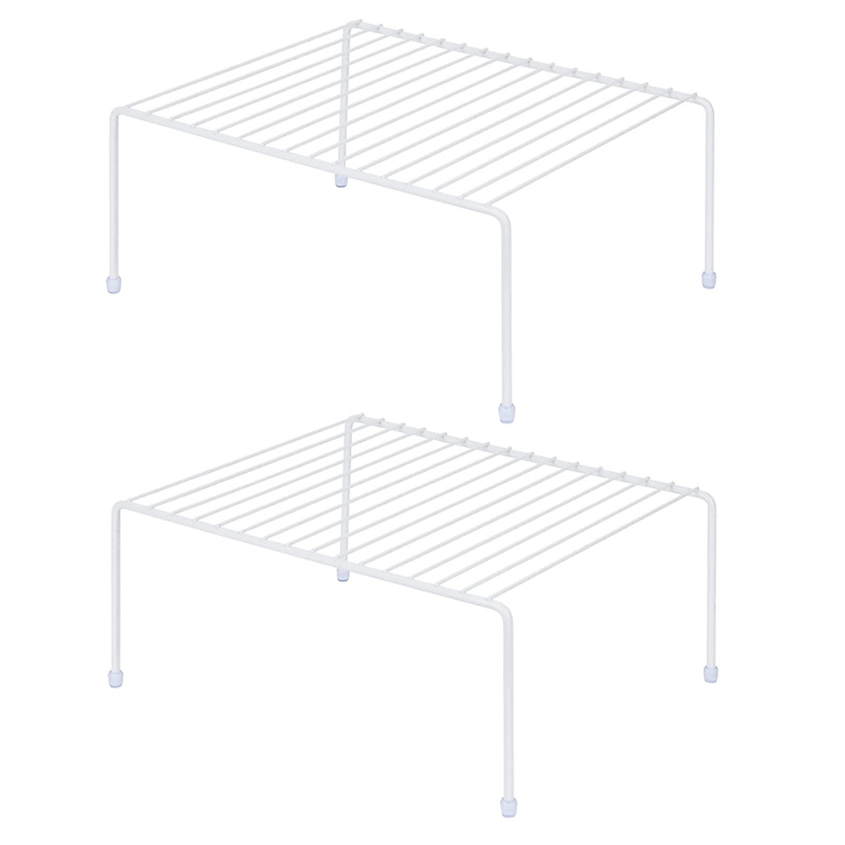 yaenoei Set of 2 - Kitchen Storage Shelf Rack (13.1 x 10.2 Inch)/Plastic Feet - Medium - Steel Metal - Rust Resistant Finish - Cups, Dishes, Cabinet & Pantry Organization - Kitchen (White)