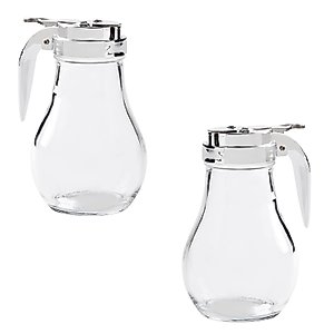 6 Oz. (Ounce) Glass Bulb Jar Syrup Dispenser, Sugar Dispenser, Retracting Spout, Dispensing Thumb-Lever, Pancake House Style (2)
