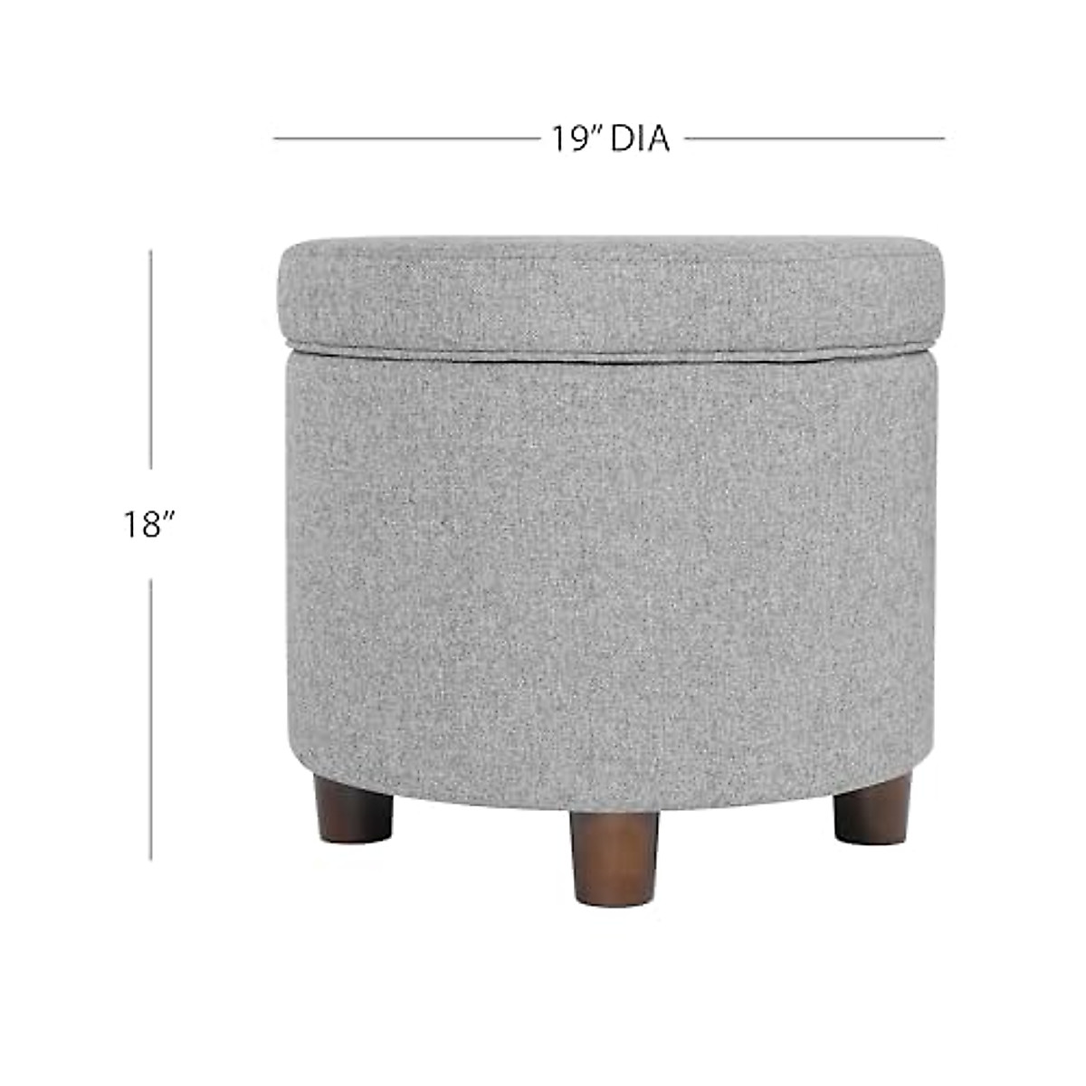 Homepop Home Decor | Upholstered Round Storage Ottoman | Ottoman with Storage for Living Room & Bedroom, Light Gray Tweed Large