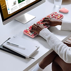 MOFII Wireless Keyboard and Mouse Combo, Pink Keyboard, 2.4GHz Retro Full Size with Number Pad & Cute Wireless Mouse for Computer PC Laptop Notebook Mac Windows XP/7/8/10 (Pink-Colorful)