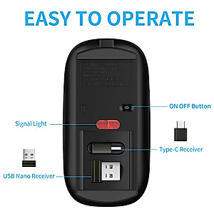 ABL-MOUSE Wireless Mouse, 2.4Ghz Silent Computer Office Portable Slim Optical Mouse with USB Receiver Adjustable DPI for Laptop, Computer, MacBook, Notebook, PC (Black)