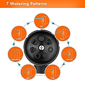 RESTMO Metal Hose Nozzle, Heavy Duty Garden Hose Nozzle Sprayer, Thumb Flow Control | High Pressure | 7 Spray Patterns, Ideal to Water Plants & Lawns, Wash Cars & Pets