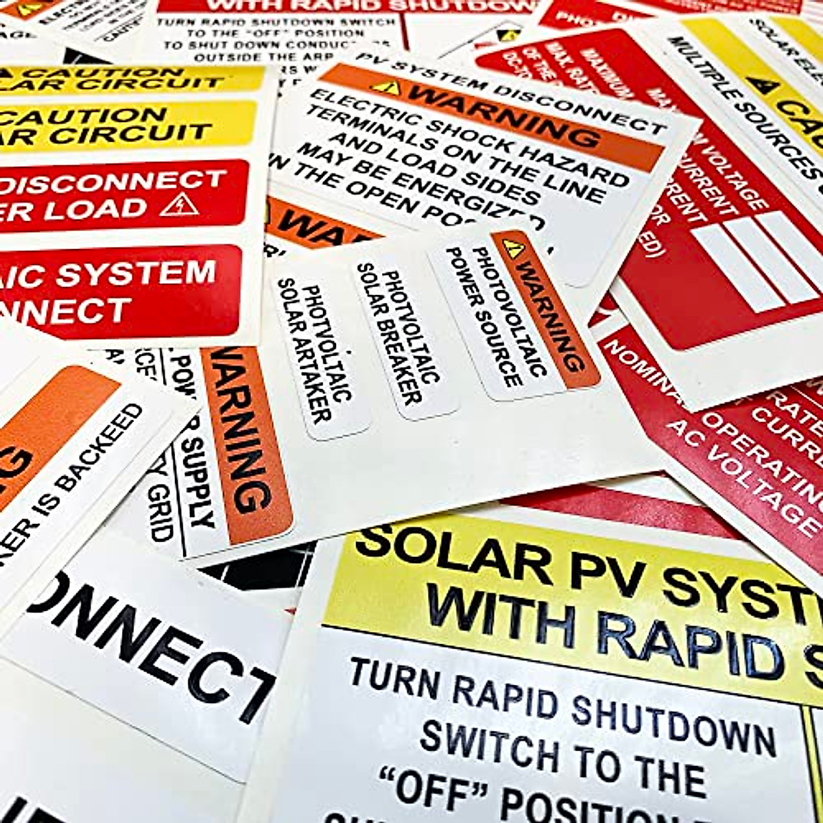 100-102_Solar Safety Labels- Pack of 43-2014, 2017 and 2020 NEC Pack -Solar Label Pack- 43 Premium UV Resistant Solar PV Safety Warning System Labels