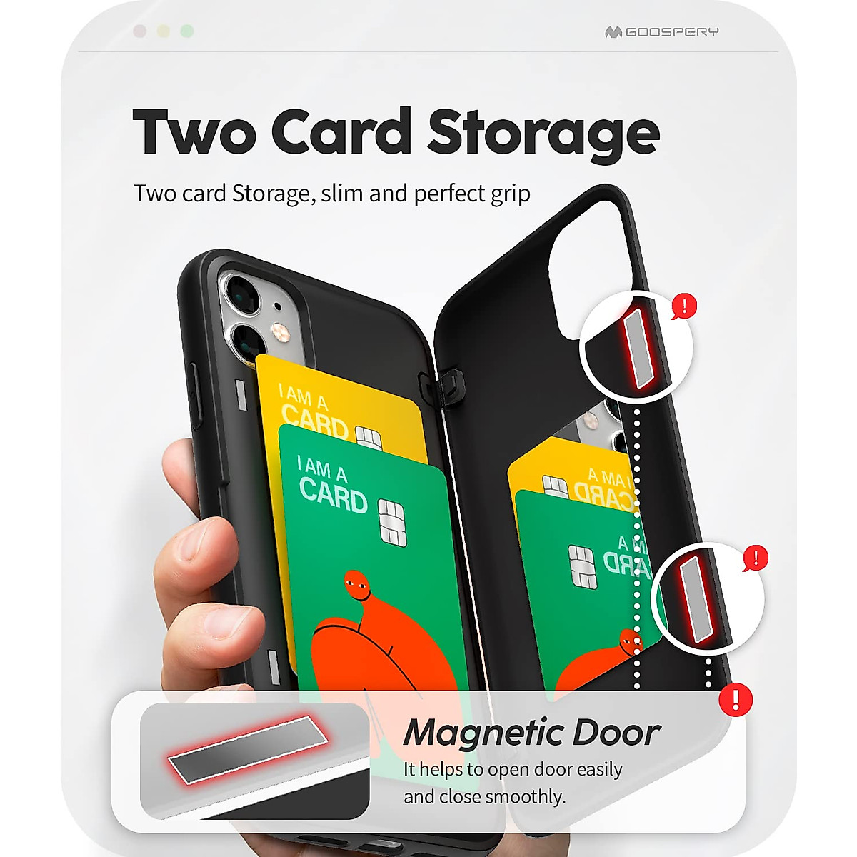 GOOSPERY iPhone 11 Wallet Case with Card Holder, Protective Dual Layer Bumper Phone Case - Black